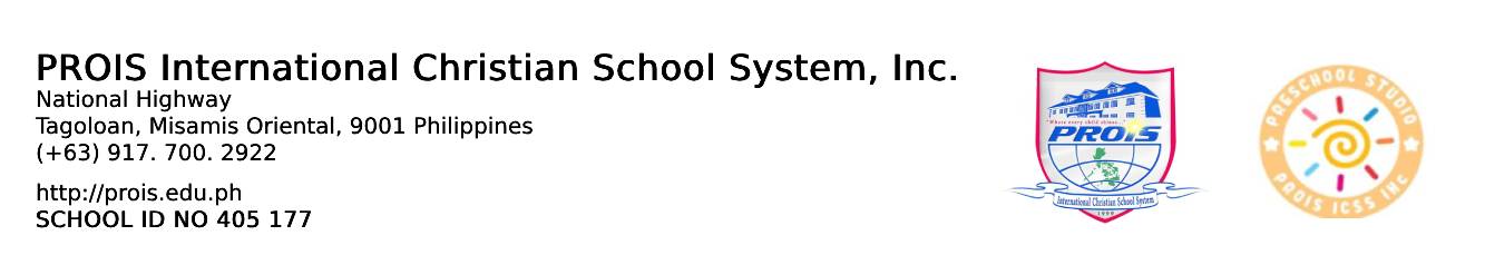PROIS International Christian School System, Inc. Online Enrollment